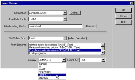 Macromedia Dreamweaver UltraDev Using Radio Buttons To Insert Record Data Adding The Insert