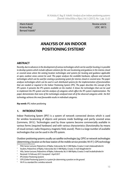 Pdf Analysis Of An Indoor Positioning Systems