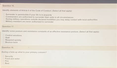 question 16 identify elements of article ii of the code of conduct