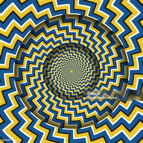 회전 파란색 노란색 지그재그 줄무늬와 추상 라운드 프레임입니다 착시 최면 배경입니다 착시에 대한 스톡 벡터 아트 및 기타 이미지 착시 원형 그림자 Istock
