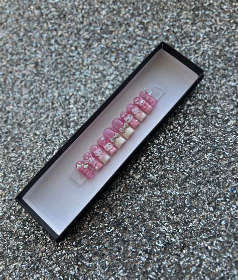 Hello Kitty Press On Nails Pink And White Nails Square Press Ons