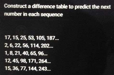 Solved Construct A Difference Table To Predict The Next Number In Each