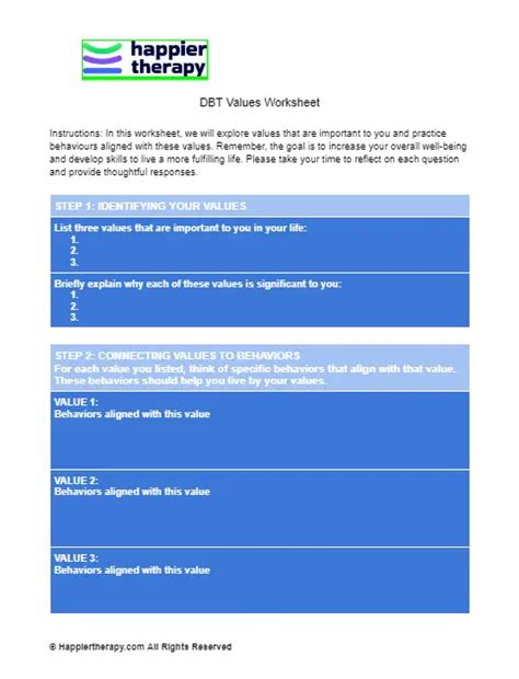 Dbt Values Worksheet Happiertherapy