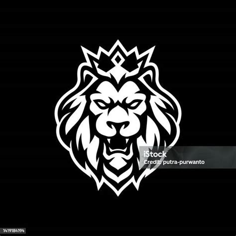 라이온 킹 마스코트 로고 디자인 어두운 배경에 라이온 벡터 일러스트 레이 션 갈기에 대한 스톡 벡터 아트 및 기타 이미지