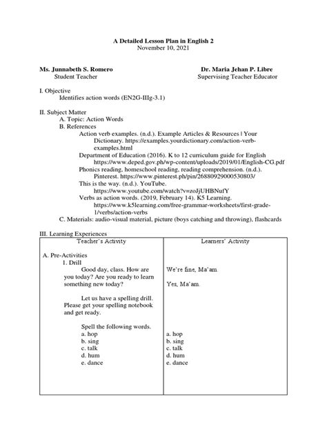 Detailed Lesson Plan Sample Pdf Lesson Plan Pedagogy