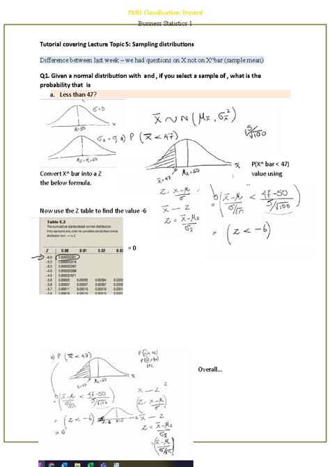 Tutorial Week Covering Topic Sampling Distributions Business Statistics Tutorial