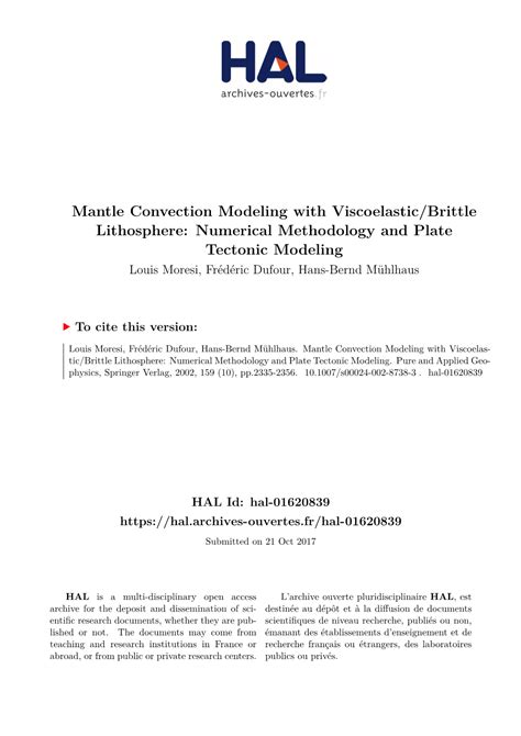 Mantle Convection Modeling With Viscoelasticbrittle Lithosphere Numerical Methodology And