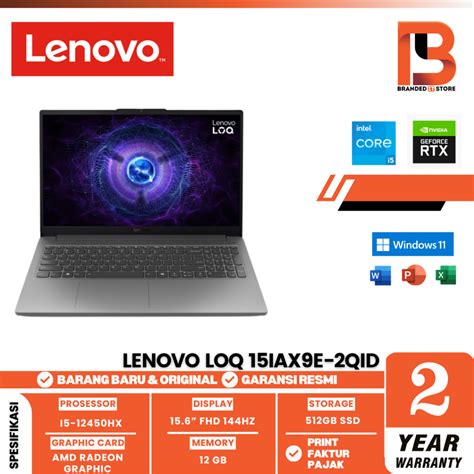 Jual LAPTOP LENOVO LOQ 15IAX9E 2QID I5 12450HX 12 512GB RTX2050 W11 OHS Shopee Indonesia