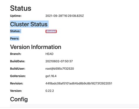 Prometheus Alert Manager Show Cluster Status Disabled · Issue 7643