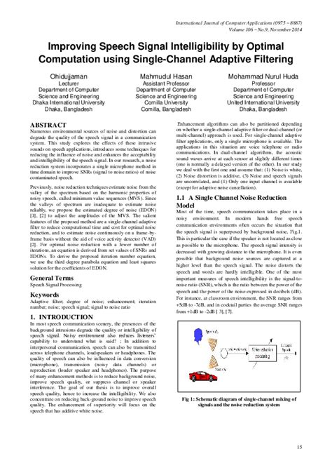 Pdf Improving Speech Signal Intelligibility By Optimal Computation