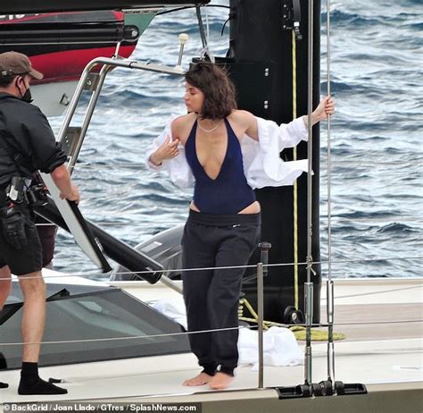 Ana De Armas Sets Pulses Soaring As She Slips Into A Plunging Blue Swimsuit While Filming In
