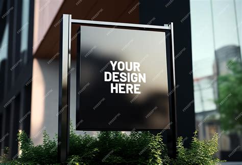 회사를 위한 로고 디자인 브랜드 프레젠테이션을 위해 외부에 검은색 사각형 간판 모형 프리미엄 Psd 파일