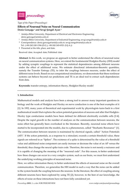 Pdf Effects Of Neuronal Noise On Neural Communication