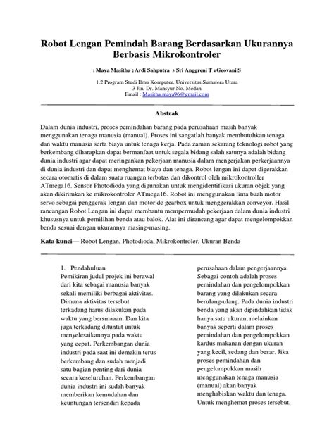 Robot Lengan Pemindah Barang Berdasarkan Ukurannya Berbasis Mikrokontroler Pdf