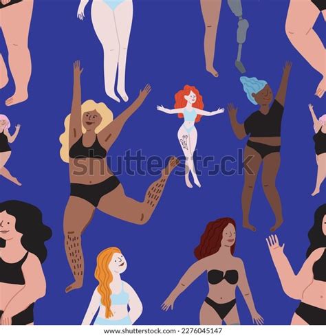 Semless Pattern Cute Girlsbody Positive Movement Stock Vector Royalty Free 2276045147