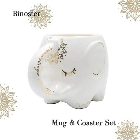 코끼리 커피 머그잔 화이트 세라믹 차 머그잔 손으로 인쇄 디자인 및 인쇄 큰 선물 큰 수제 컵 코스트머그잔 Aliexpress