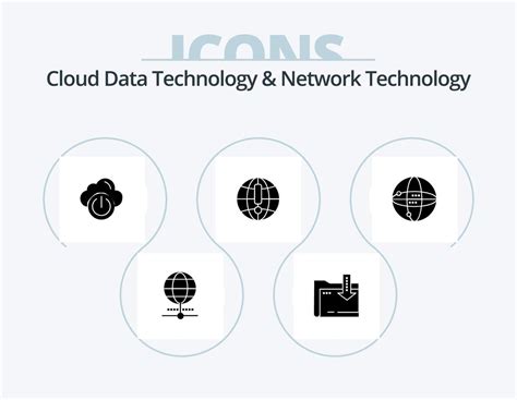 Cloud Data Technology And Network Technology Glyph Icon Pack 5 Icon Design Globe Folder