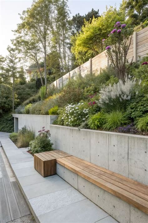 Built In Bench On Concrete Retaining Wall Bench On Retaining Wall