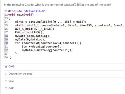 Solved In The Following C Code What Is The Content Of