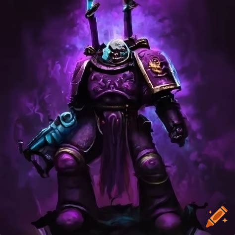Neon Cyberpunk Chaos Marines From Warhammer 40k In Purple And Blue