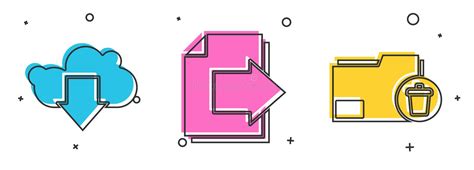 Set Cloud Download Next Page Arrow And Delete Folder Icon Vector