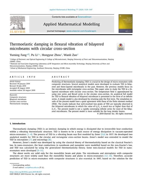 Thermoelastic Damping In Flexural Vibration Of Bilayer 2020 Applied