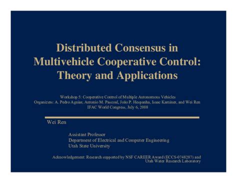 Pdf Distributed Consensus In Multi Vehicle Cooperative Control Theory And Applications