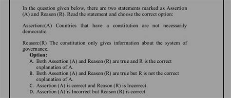 In The Question Given Below There Are Two Statements Marked As Assertion