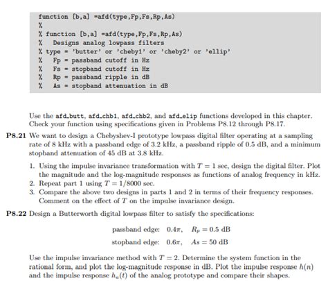 Solved Write A Matlab Function To Design Digital Lowpass Filters