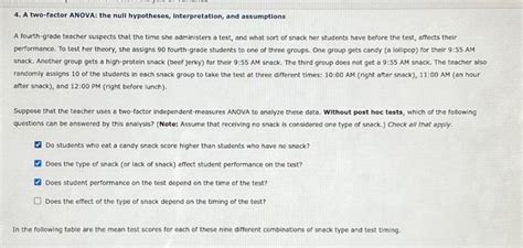 Solved In The Following Table Are The Mean Test Scores For