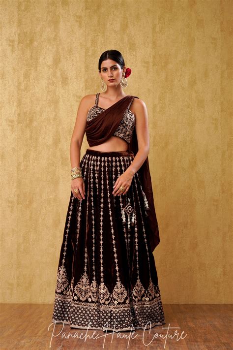Chocolate Color Velvet Lehenga Set Panache Haute Couture