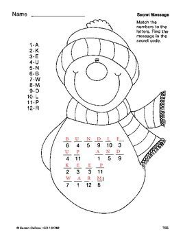 Winter Snow Snowman Secret Code Grades PK 1 By Carson Dellosa Education