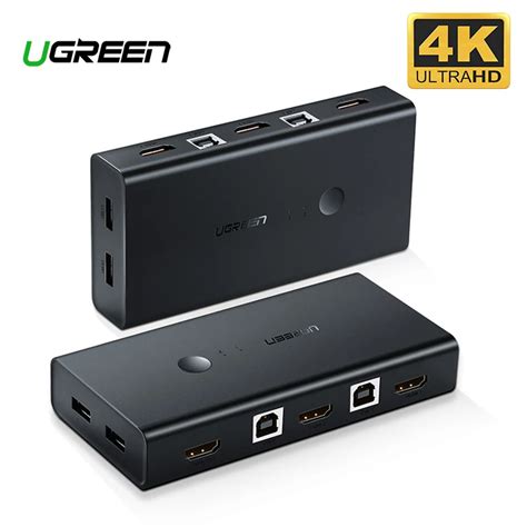 Ugreen Usb Hdmi Kvm Switch 4k Ultra Hd Hdmi Switcher Box And Vga To Usb Kvm Splitter For Sharing