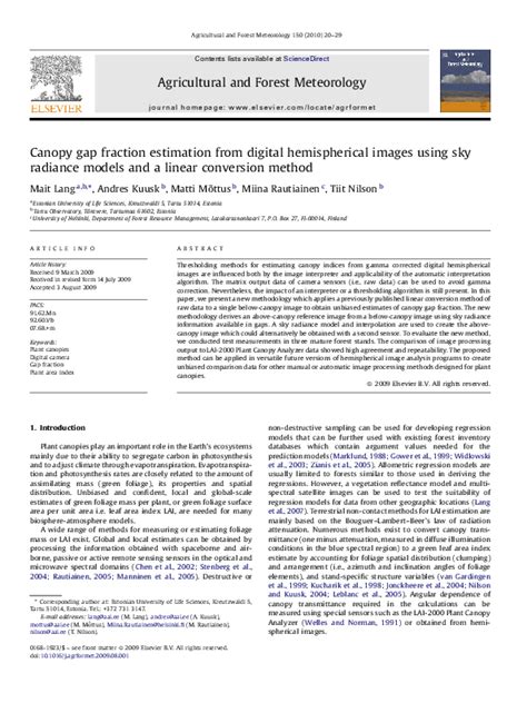 Pdf Canopy Gap Fraction Estimation From Digital Hemispherical Images Using Sky Radiance Models