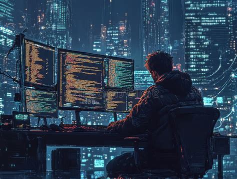 Hacker Internet At Laptop Sitting Back On The Monitor Coding Code Big Date Generated By Ai