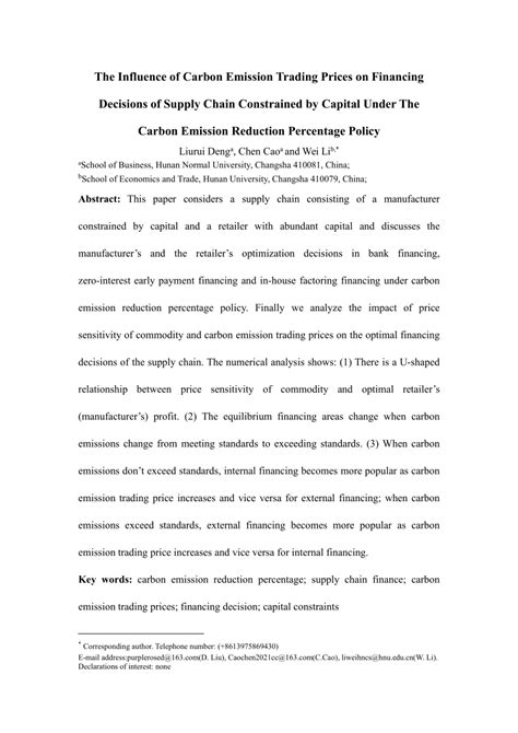 Pdf The Influence Of Carbon Emission Trading Prices On Financing Decisions Of Supply Chain
