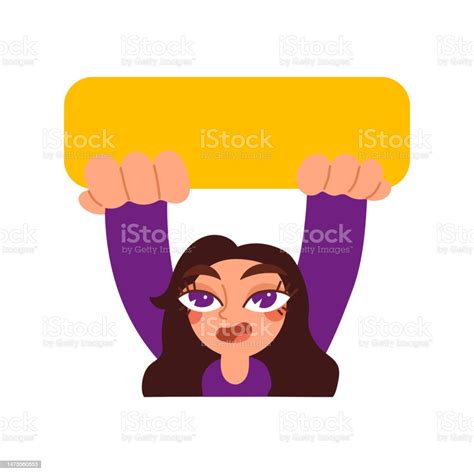 아름다운 소녀가 당신의 비문을 보여줍니다 만화 캐릭터 광고의 빈 복사 공간을 가리키는 경로를 표시합니다 최소한의 스타일 평면