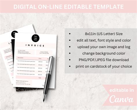Invoice Template Printable Invoice Custom Order Forms Photography Invoice Template Editable