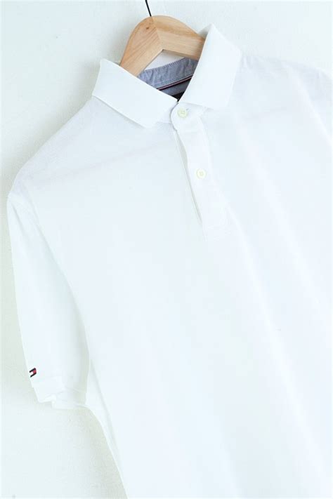 S M 타미힐피거 반팔 카라 티셔츠 흰색 화이트 세컨웨어