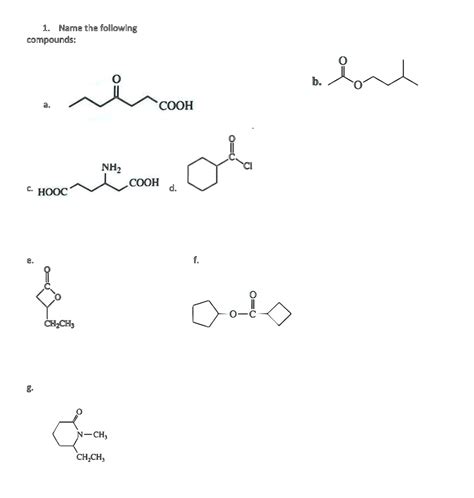SOLVED: 1. Name the following compounds: a. COOH b. NH2COOH c. C6H6O2 d. CH3CH3 e. CH2CH2