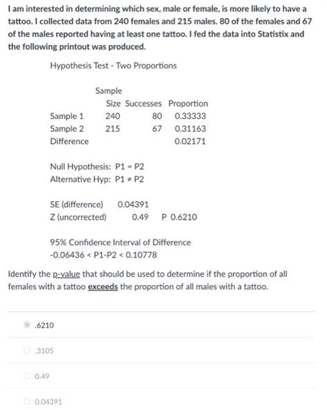 Solved I Am Interested In Determining Which Sex Male Or Chegg Com