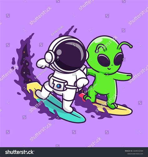 Cute Astronaut Alien Surfing Space Together Stock Vector Royalty Free 2229332309 Shutterstock