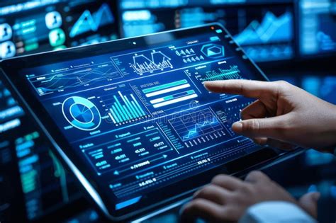Businessman Analyzing Financial Data On Digital Tablet In Control Room