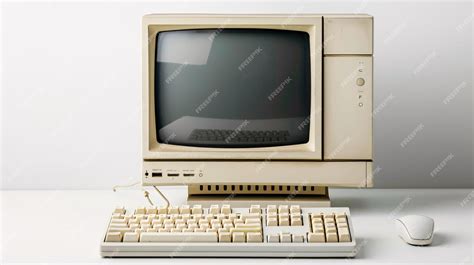 Old Computer Monitor System Unit Keyboard And Mouse On White Background