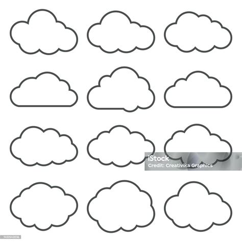 Cloud Shapes Collection Set Of Thin Line Cloud Icons Stock Illustration Download Image Now
