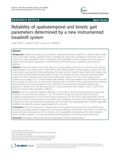 Pdf Reliability Of Spatiotemporal And Kinetic Gait Parameters