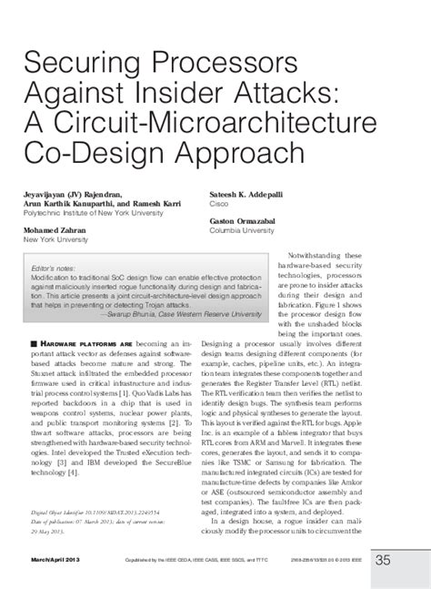 Pdf Securing Processors Against Insider Attacks A Circuit Microarchitecture Co Design