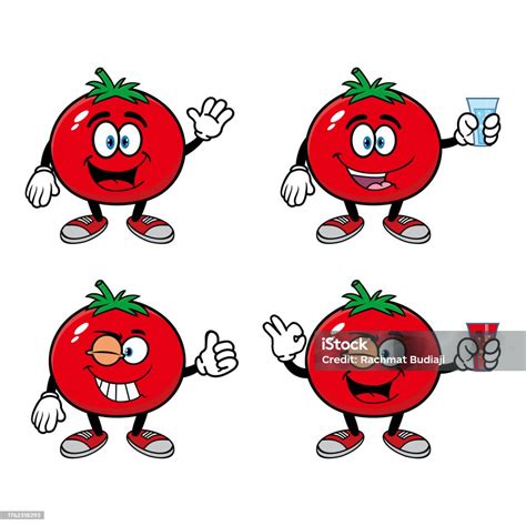 컬렉션 귀여운 웃는 토마토 만화 캐릭터 세트입니다 흰색 배경에 고립된 벡터 그림 개체 그룹에 대한 스톡 벡터 아트 및 기타 이미지 개체 그룹 건강한 생활방식 건강한