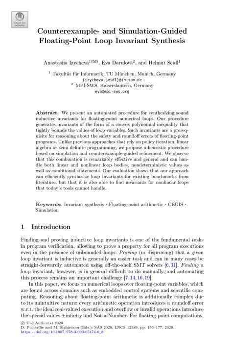 Pdf Counterexample And Simulation Guided Floating Point Loop Invariant Synthesis