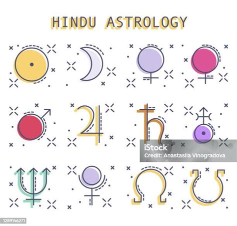 주오티샤 점성술행성의 선 아이콘 흰색 배경 벡터 그림에 격리 된 컬러 로고 요소 화성 금성 수은 달 태양 목성 토성 명왕성 천왕성 해왕성 라히 와 점성술 기호에 대한 스톡